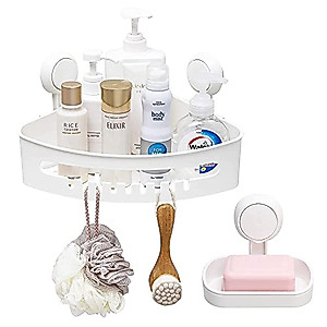 TAILI Bathroom & Kitchen Suction Cup Storage Basket Set Pack of 2 Wall Mounted Organizer for Shampoo,Soap, Conditioner, Shower Caddy Drill-Free with Vacuum Suction Cup for Kitchen & Bathroom