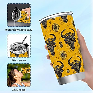 Carnival Buffalo Pattern Safari Yellow Stainless Steel cup for hot drinks Leak-proof Lid and Straw mug spill proof leak proof for Water Aesthetic tumblers with lids and straws 20 OZ