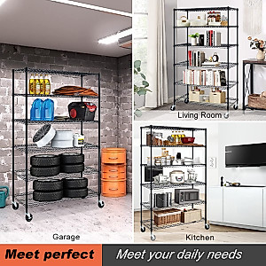 Meet perfect 6-Tier Steel Wire Shelving Unit NSF Heavy Duty 6000 LB Capacity Adjustable Storage Rack for Laundry Pantry Kitchen Closet Wire Rack in Black 1 Pack, 18" L x 48" W x 72" H