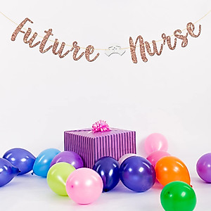 Future Nurse Banner, Nurse Grad Banner, Congrats Nurse RN, Nursing School, Medical College Graduation Party Decorations (Rose Gold Glitter)