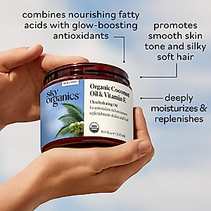 Sky Organics - Organic Coconut Oil & Vitamin E, 16.9 fl oz - Skin & Hair Ultra-Hydrating Oil - Fatty Acids & Antioxidants - Natural, Vegan & Cruelty Free - Skin Care & Hair Care w Ebook