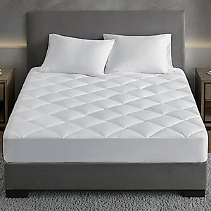 Croscill King Mattress Pad Cotton Bed Protector Waterproof Mattress Pad, Diamond Quilted Cover, Overfilled, Breathable Mattress Topper, Fitted Pocket Fits Up to 18", Easy Care, King, White