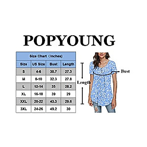POPYOUNG Women's 2023 Spring-Summer Casual Short Sleeve Tunic Tops Ruffle Blouse T-Shirts XL, Blue Tie dye