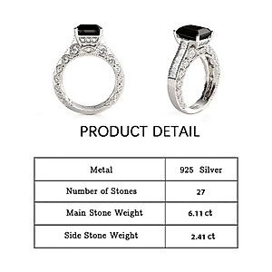 Jeulia Vintage Emerald Cut Wedding Ring:Sterling Silver Halo Diamond Bridal Set Engagement Wedding Band Best Anniversary Promise Christmas Jewelry Gift with Box (Black, 7.5)