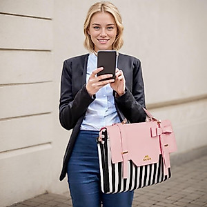 Laptop Bag for Women, 15.6 inch Slim Computer Briefcase Sleeve Case, Lightweight Cute Girly Messenger Shoulder Carrying Work Bag with Rfid Pocket, Sister Gifts for Women Office Travel School, Pink