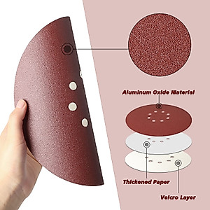 9 Inch 8 Hole Sanding Disc, GOH DODD 40 Grit 15 Pieces Hook and Loop Sandpaper Aluminum Oxide Sanding Pads Sand Paper for Drywall Sander