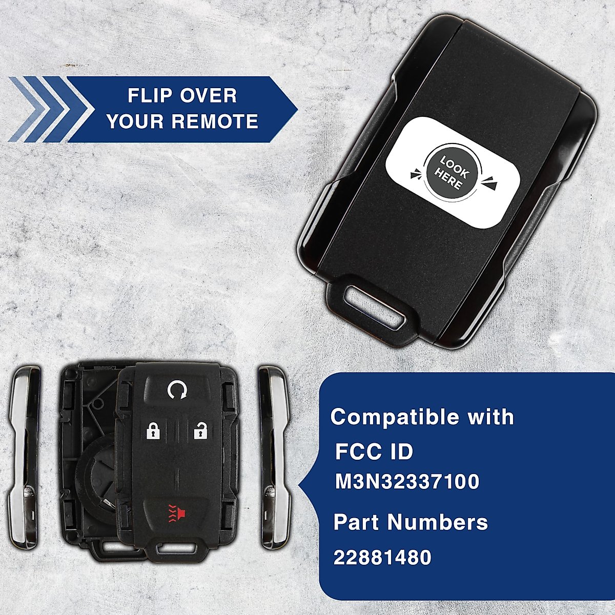 KeylessOption Key Fob Cover Case Replacement for 2014 2015 2016 2017 2018 2019 Chevrolet Chevy Silverado Suburban Tahoe GMC Sierra Yukon Remote Shell, 4-Button M3N-32337100, No Programming Required