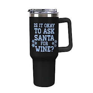 Ask Santa For Wine 40oz Water Bottle Double Wall Insulated Tumbler with Handle Leakproof Travel Mug Black-style