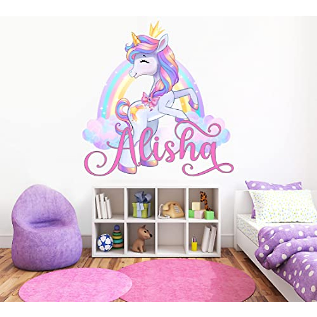 Unicorn Wall Decal - Custom Name Wall Decals - Magic Rainbow Wall Art Sticker - Nursery Wall Decor - Personalized Mural Kids Girls Bedroom