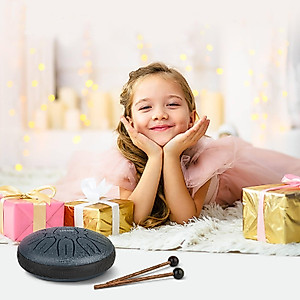 LEKATO Steel Tongue Drum 6 Inch 11 Note,Rain Drum for Outside Garden Handpan Drum for Musical Education Zen Meditation Yoga,perfect for Families/Friends, Navy Blue