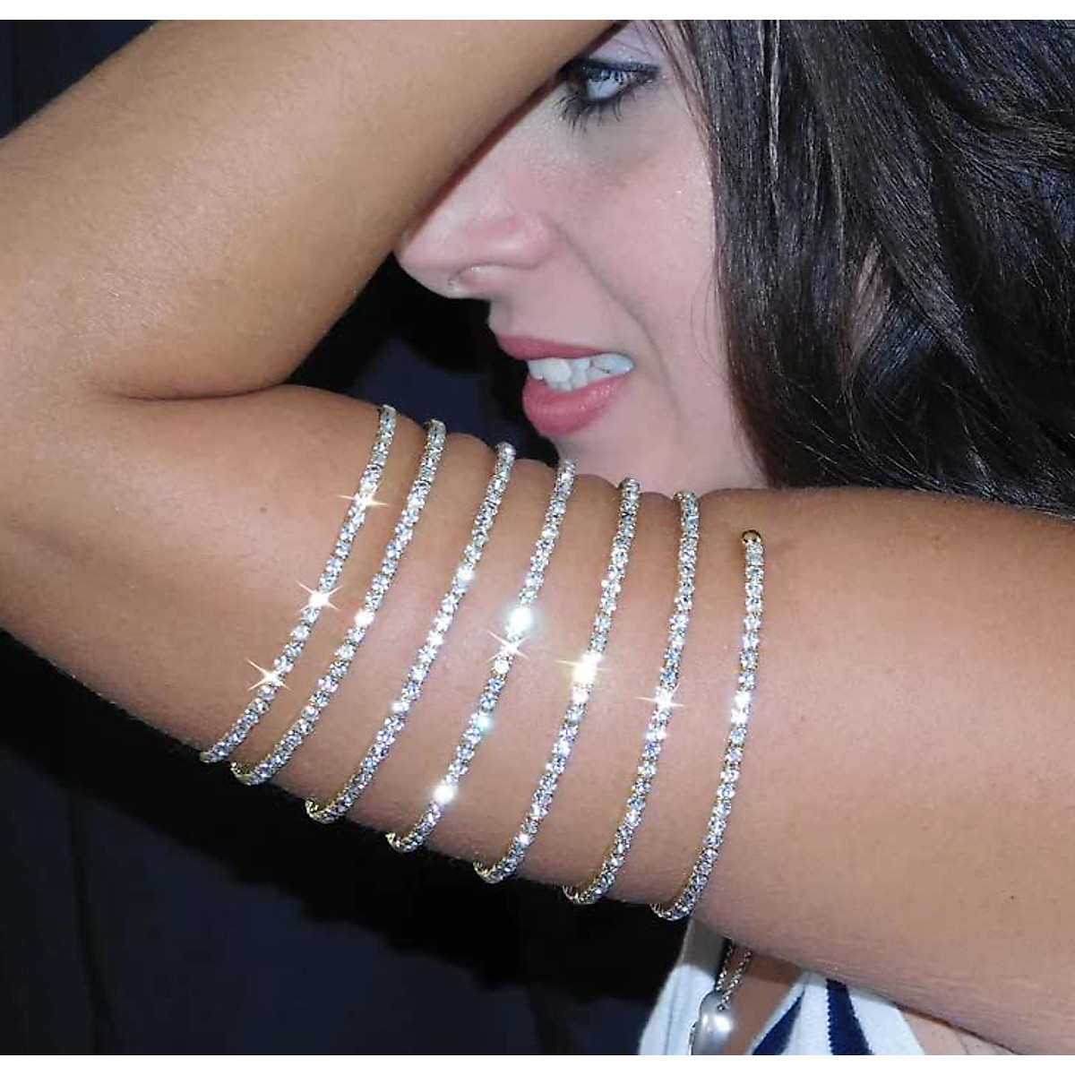 Jojomina Multilayer Rhinestone Spiral Arm Cuff Bracelet for Upper Arm 8 layers, Crystal Silver Prom Bridal Bangle Bracelet for Party Bride Wedding