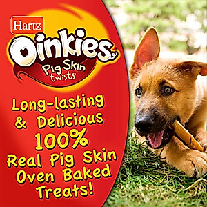 Hartz Oinkies Natural Smoked Pig Skin Twist Peanut Butter Stuffed Dog Treat Chews - 16 Pack - 3270015588