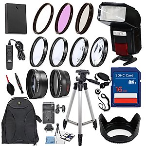 58mm 17 Piece Accessory Kit for Canon EOS Rebel T6, T5, T3, 1300D, 1200D, 1100D DSLRs with Replaceable LP-E10 Battery, Automatic LED Flash, 16GB Memory, HD Filters, Backpack, Auxiliary Lenses & More