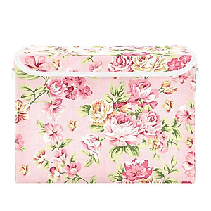 ALAZA Storage Bins with Lids,Pink Rose Fabric Storage Boxes Baskets Containers Organizers for Clothes and Books