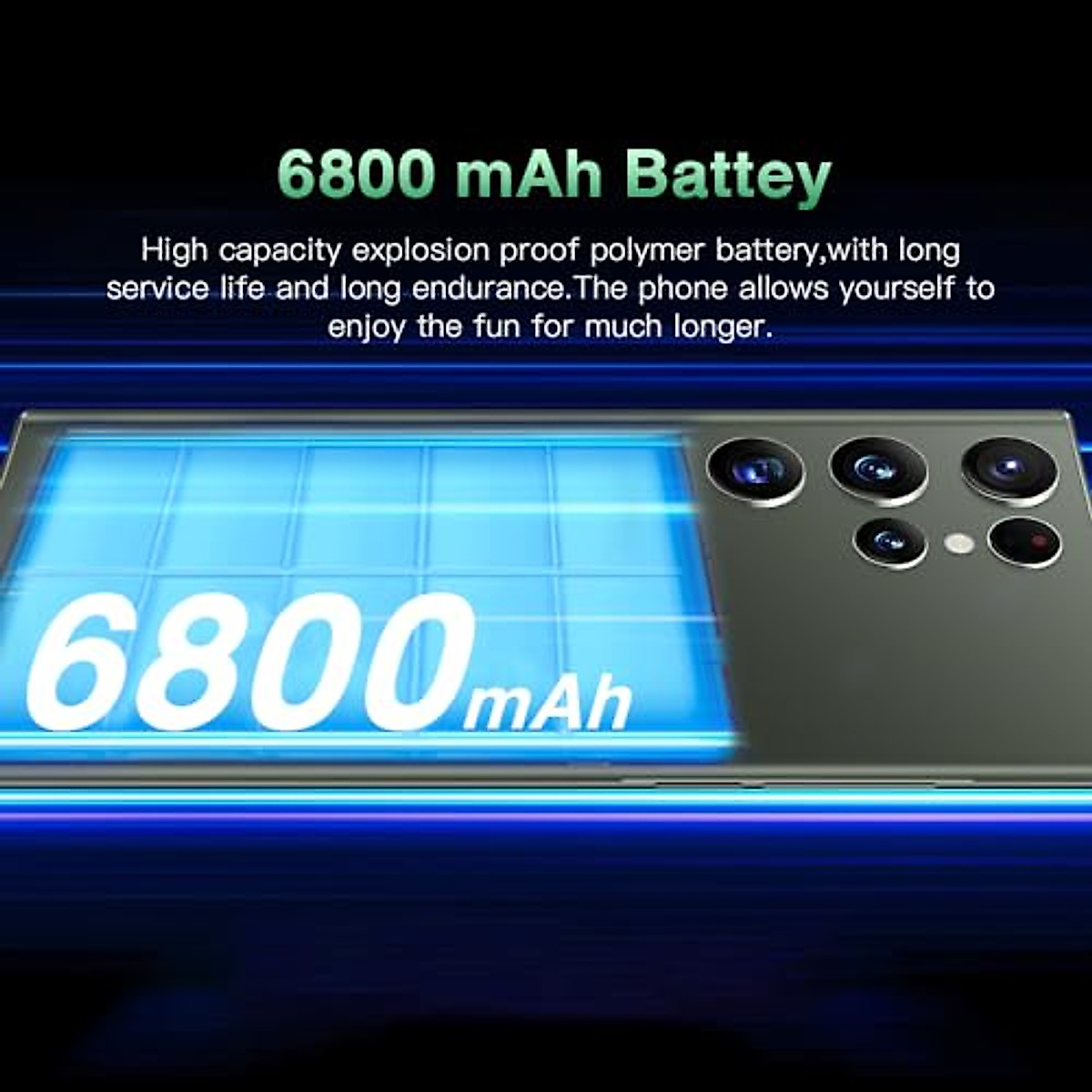 VSMOX S23Ultra Smartphones 5G, Android 13.0 Mobile Phones SIM Free, 8GB RAM 256GB ROM, 6800mAh Battery, 32MP 64MP Phone with Headphones and 128GB Card,Black-8GB~256GB