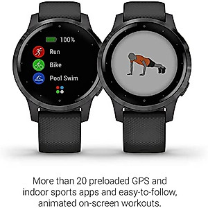 Garmin Vivoactive 4, GPS Smartwatch, Features Music, Body Energy Monitoring, Animated Workouts, Pulse Ox Sensors and More, Black & Bundled with Swanky Cables Cleaning Kit