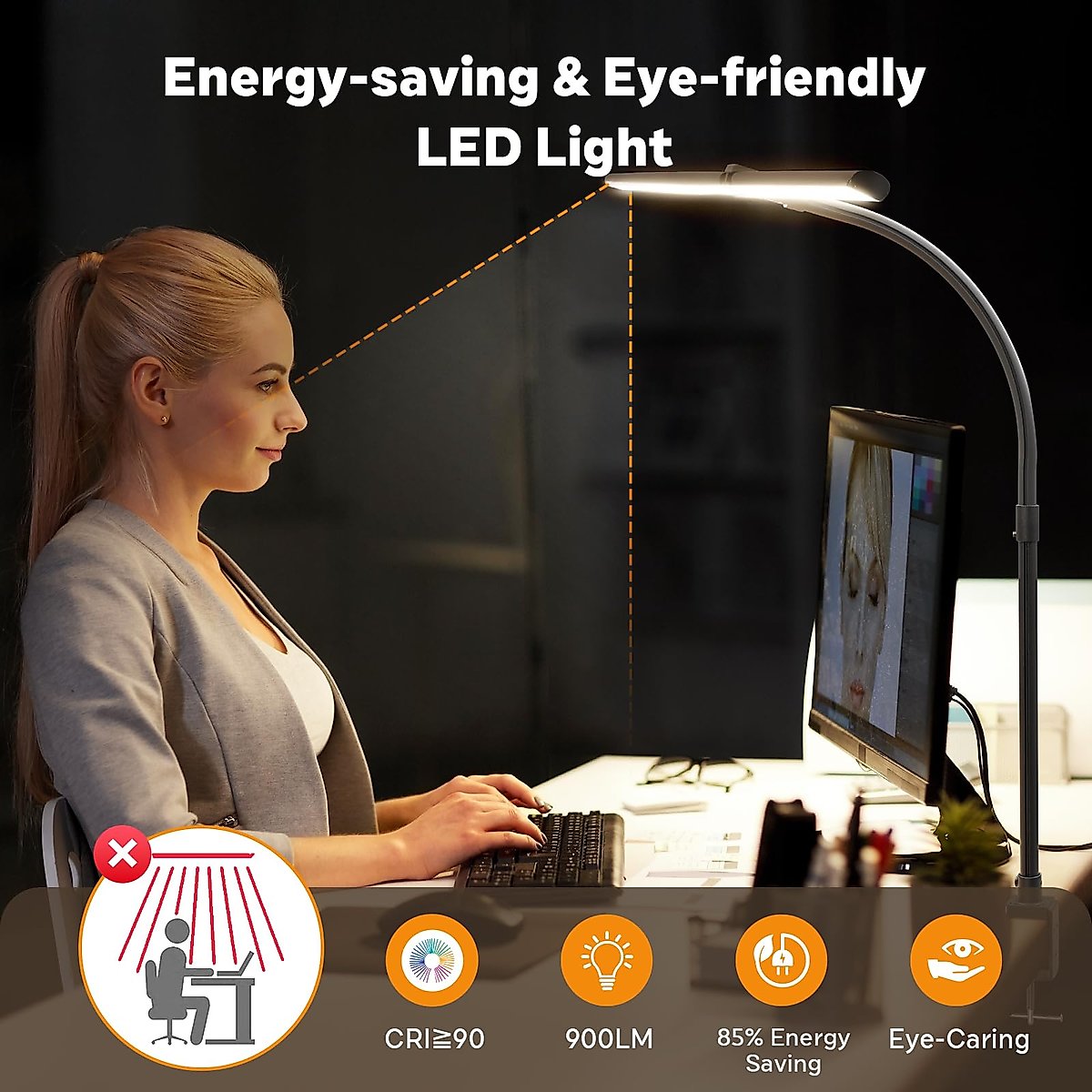 APMIEK LED Desk Lamp for Home Office, 24W Remote Control Computer Desk Light Bright Desktop Lamp Multi Lighting Modes Dimmable Clamp Desk Lighting for Work with Adjustable Gooseneck, Double Head,Black