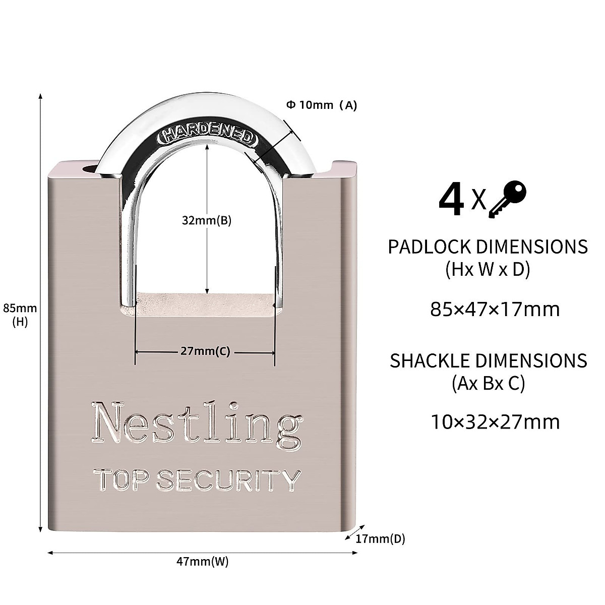 AMMIY Locks with 4 Keys，Keyed Alike Heavy Duty Pad Lock，Outdoor Solid Brass Keyed Padlock, High Security Wraped Beam Padlock with Key for Gate Lock School Gym Locker Storage Unit Fence Hasp Toolbox