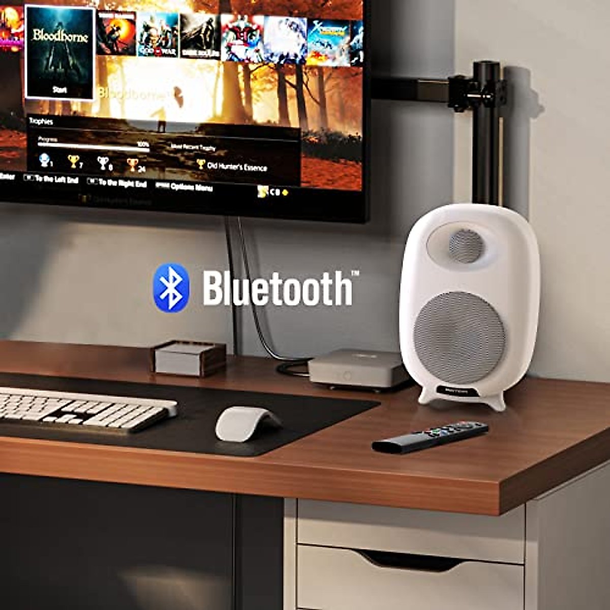 BESTISAN SR06 Bluetooth Bookshelf Speakers with 3 inch Woofer, Powered Studio Speakers for Record Player, Turntable, Desktops with Optical/RCA inputs, White, 60W