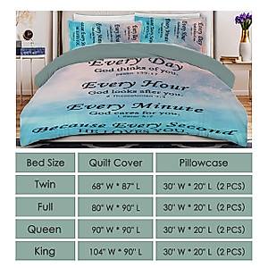 Todeyya Bible Verse Inspirational Thoughts 3 Pieces Duvet Cover (King Size) with 2 Pillow Shams, Microfiber Lightweight 3pcs Comforter Cover Set Coverlet, with Zipper Closure Corner Bedding All Season