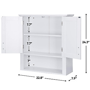 JupiterForce Bathroom Wall Cabinet Over The Toilet with 2 Doors and 3 Adjustable Shelves, Wall Mounted Medicine Cabinet for Bathroom, Living Room, Kitchen, White