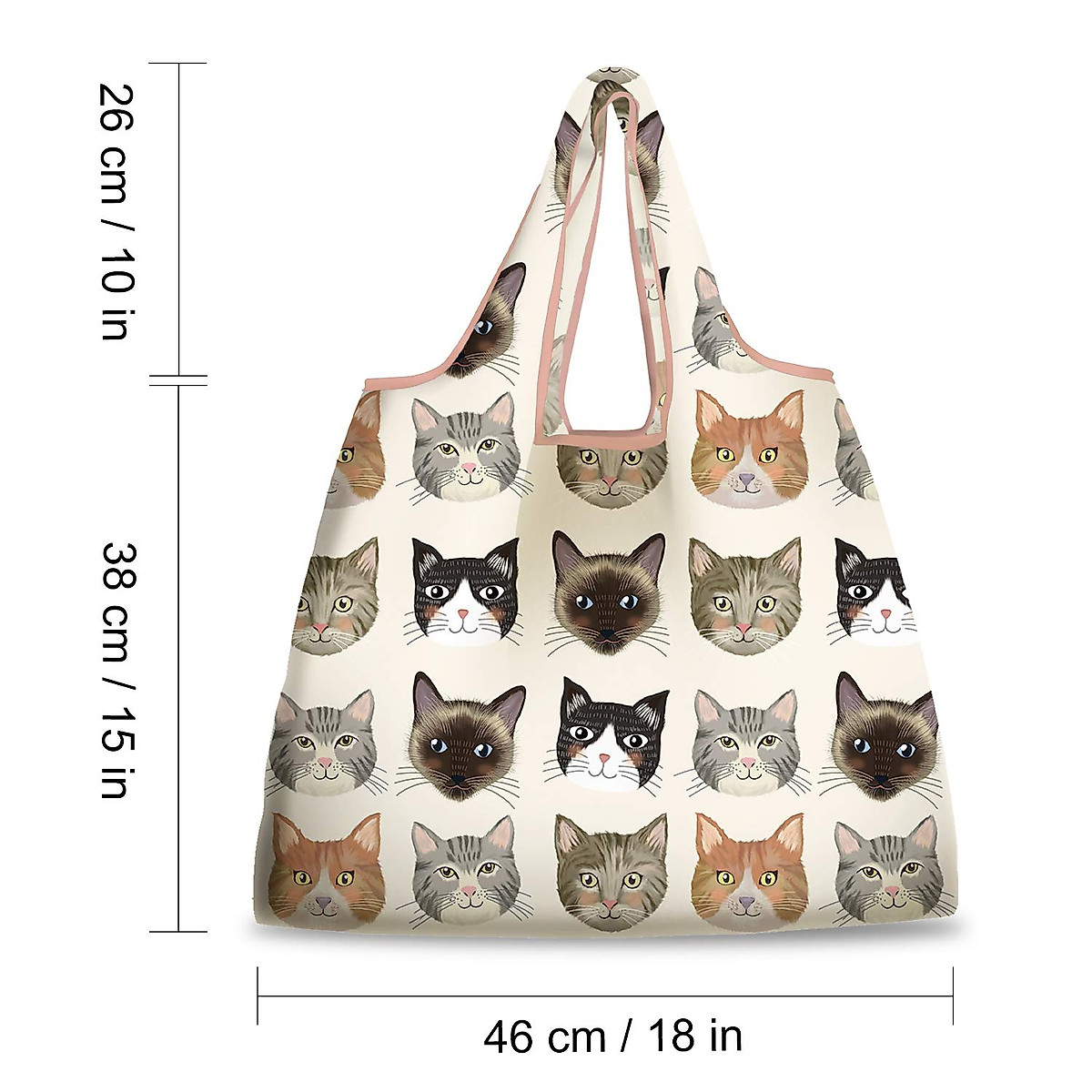 NymphFable 6 Pack Grocery Bags Reusable Cute Cat Animal Shopping Bags Washable Foldable Waterproof 50LBS