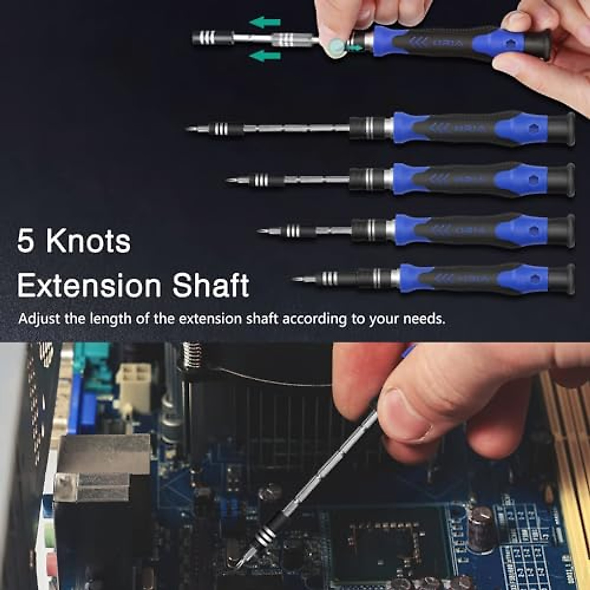 ORIA Precision Screwdriver Kit, 60 in 1 with 56 Bits Screwdriver Set, Magnetic Driver Kit with Flexible Shaft, Extension Rod for Mobile Phone, Smartphone, Game Console, Tablet, PC, Blue