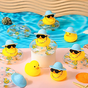 Sotiff Mini Rubber Ducks Bulk for Kids Children Cute Yellow Duck Toy for Dashboard of Car Bathtub Ornaments with Sunglasses Swim Ring Mini Hat Necklace and for Baby Shower(12 Sets,Cute)