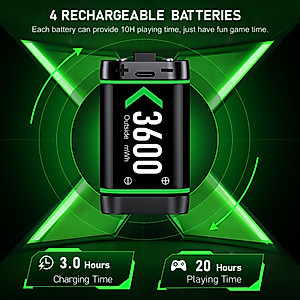 Rechargeable Xbox One Controller Battery Pack Charger with 4 x 3600mWh High Capacity for Xbox Series X Battery, Xbox One Charging Accessories for Xbox One Series X/S/Xbox One/X/S/Elite Controllers