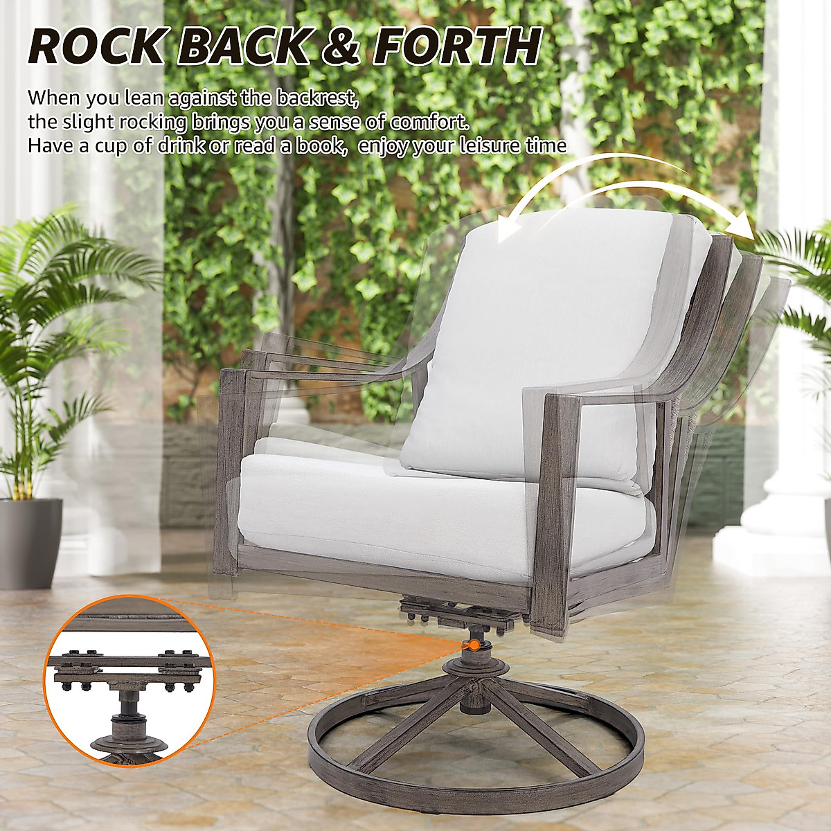 NATURAL EXPRESSIONS 5-Piece Outdoor Patio Dining Set, 4pcs Patio Swivel Rocking Chairs and 38’’ Round Dining Table with 1.65’’ Umbrella Hole