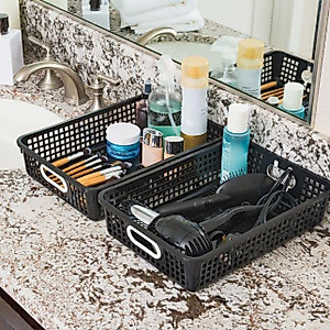 Really Good Stuff Paper Basket, 14" x 10" x 3-1/4" - 12 Pack, Black | Plastic Mesh Paper Basket for Classroom, Home and Office, Fits A4 Paper, Documents, Files, Magazines