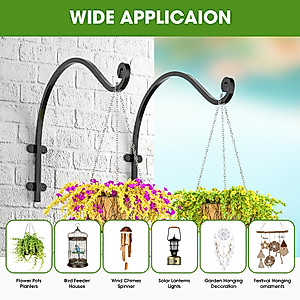 EPHECH 6Pack Heavy Duty Hanging Plant Hanger Hook for Outdoor and Indoor, 12Inch Wall Hanging Basket Bracket, Black Metal Outdoor Hanging Bracket for Hanging Flower Pot Bird Feeder Lanterns