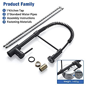 AIMOYO Matte Black Kitchen Faucet with Pull Down Sprayer, Commercial Spring Kitchen Sink Faucet with Pull Out Sprayer, Single Handle Single Hole Solid Brass Modern Camper RV Kitchen faucets