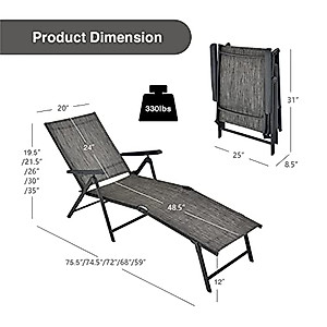 FKSDHDG Patio Folding Chair 2 Piece Outdoor Portable Recliner Gray