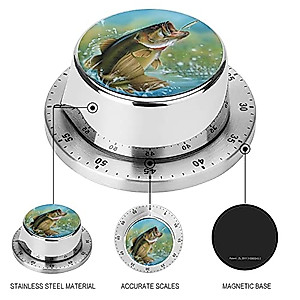 Bass Fishing 60 Minute Timer Stainless Steel Wind Up Timer Magnetic Timer Time Management for Cooking Kitchen