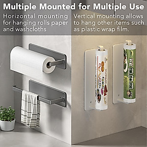 Esusom Paper Towel Holder Under Cabinet Rolls Plastic Cling Film Paper Towel Holder Adhesive for Kitchen Anti-Rust Metal Bathroom Toilet Paper Towel Holder Wall Mounted