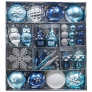Valery Madelyn Christmas Tree Decorations Set, 80ct Navy Blue and Silver Shatterproof Christmas Ball Ornaments Bulk, Winter Wonderland Hanging Ornaments for Christmas Trees Xmas Holiday Decor