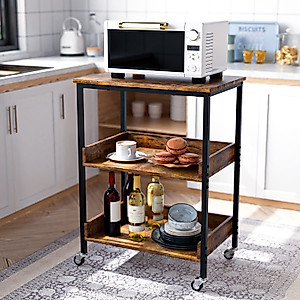 Kitchen Microwave Cart, 3 Tier Rolling Kitchen Utility Cart on Wheels Coffee Cart, Kitchen Storage Islands for Living and Kitchen Room