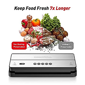 Bonsenkitchen Food Sealer Vacuum Sealer, Built-in Cutter & sealer Bags Rolls and Starter Kit, Dry&Moist Food Modes, Compact Design Air Sealing System Portable Vacuum Sealer, Silver