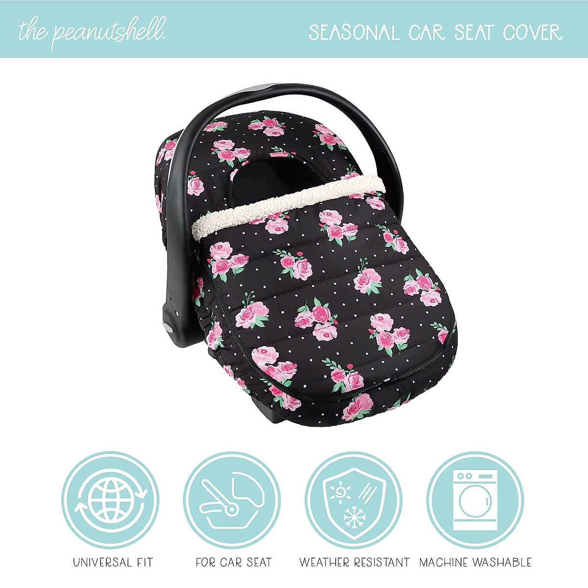 The Peanutshell Car Seat Cover for Baby Girls,Floral Rose, Winter Carseat Canopy Car Seat Cover