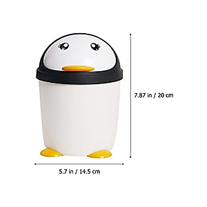 Cabilock Car Accesories Penguin Trash Can Mini Desk Trash Can Bathroom Garbage Can Plastic Storage Container with Lid for Cupboard Bathroom Kitchen Black White Office Desk Accessories