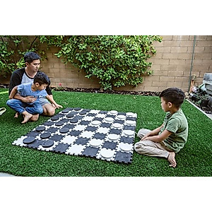SWOOC Games - 2-in-1 Reversible Giant Checkers & Tic Tac Toe Game (4ft x 4ft) - 100% High Density EVA Foam Mat & Pieces - Extra Large Checkers with Jumbo Checkerboard and Yard Size Tic Tac Toss