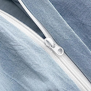 Warm Moment Bedding Duvet Cover Set 100% Washed Cotton Like Textured Breathable Durable Soft Comfy - 3 Pieces Luxury Soft Bedding Set with 2 Pillow Shams & 8 Interior Ties (Blue,Queen,90"x90")