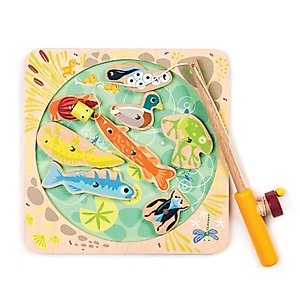 Tender Leaf Toys - Pond Dipping - Wooden Magnetic Fishing Toy for Kids - Length Adjustable Fishing Rod and 8 Pond Animals with Numbers at the Back - Develops Fine Motor Skills, Early Learning - Age 3+