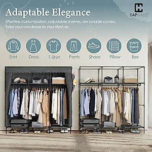 CAPHAUS 61-Inch Heavy-Duty Clothing Rack with Cover, 25MM Steel Tube Portable Closet Wardrobe, 390LB Capacity Metal Frame Clothes Organizer Rack, Covered Garment Rack for Hanging Clothes
