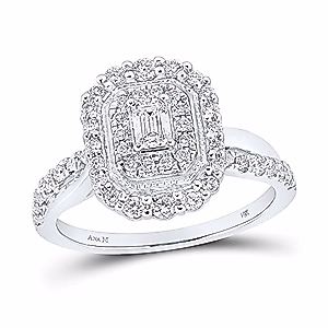 14kt White Gold Emerald Diamond Halo Bridal Wedding Engagement Ring 3/4 Cttw