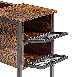 VECELO Flip Top Narrow Side Table with Storage Shelf, Wood Look Accent Furniture for Living Room Bedroom,Brown(Set of 2), 2 Set