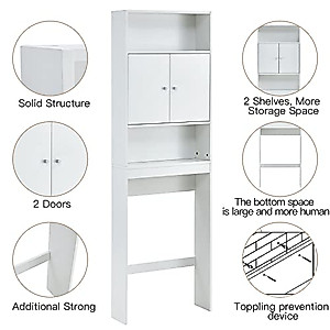 ME2 Bathroom Over The Toilet Storage, 77'' Taller Bathroom Organizer Shelf Space-Saving Collect Cabinet with Shelves and Double Doors, White