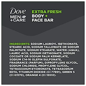 Dove Men+Care 3 in 1 Bar Cleanser for Body, Face, and Shaving Extra Fresh Body and Facial Cleanser More Moisturizing Than Bar Soap to Clean and Hydrate Skin 3.75 Ounce (Pack of 8)