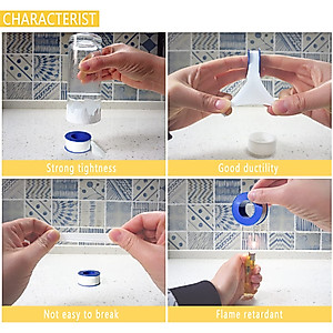 VOTMELL 4 Rolls 3/4 Inch(W) X 520 Inches(L) Teflon Tape,for Plumbers Tape,Plumbing Tape,PTFE Tape,Thread Tape,Plumber Tape for Shower Head,Pipe Sealing,Thread Seal,White